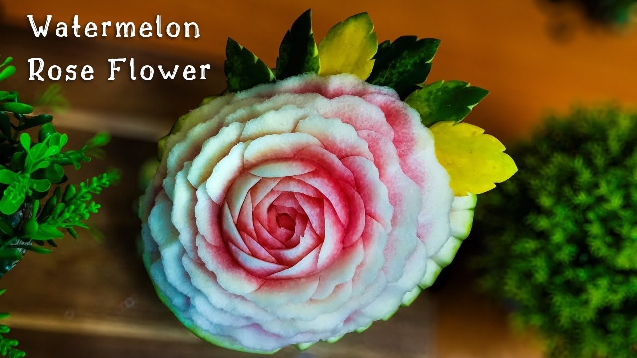 watermelon rose flower craving | amazing watermelon flower carving # ...