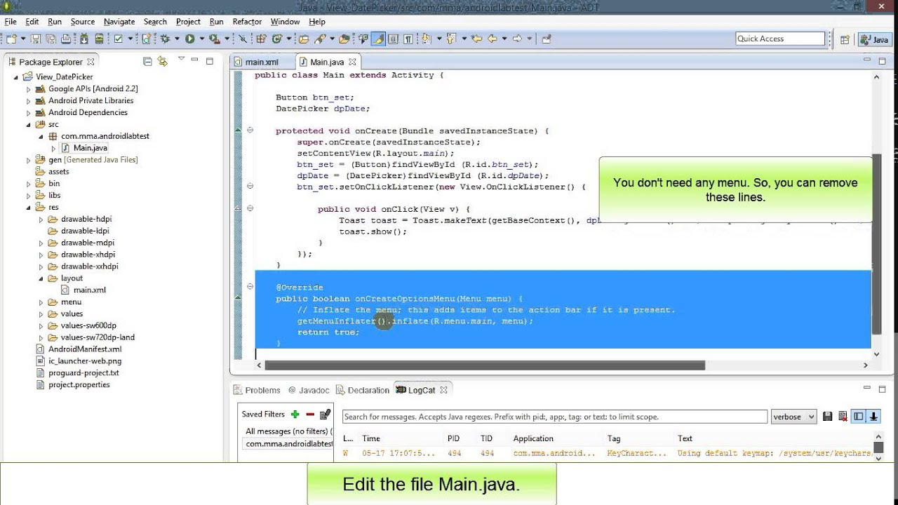 Android dev tutorial : View DatePicker (english) - YouTube