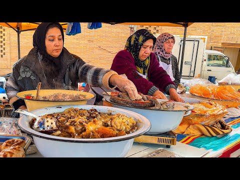 AMAZING BREAKFAST! Uzbek Street Food: KALLA POCHCHA, NORIN, KHASIP and KEBAB. Gluttony Row