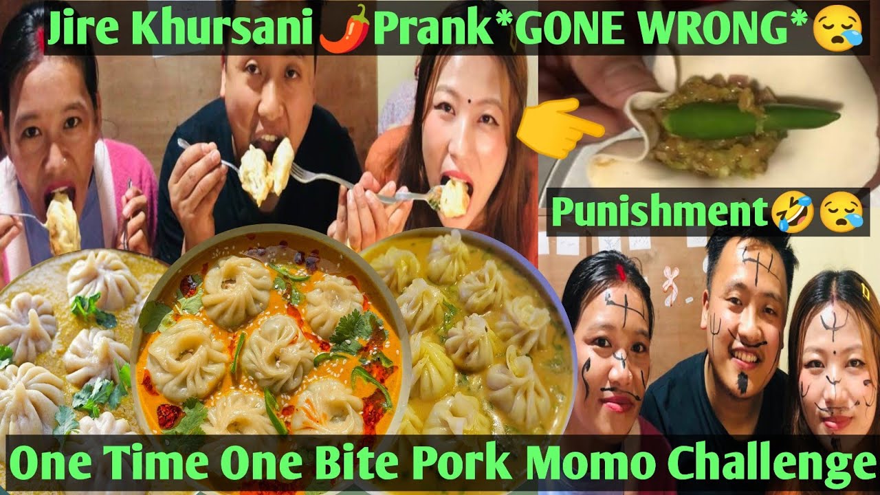 CHILLY🌶️PRANK ON WIFE||ONE TIME ONE BITE CHALLENGE🔥JUICY PORK MOMO ...