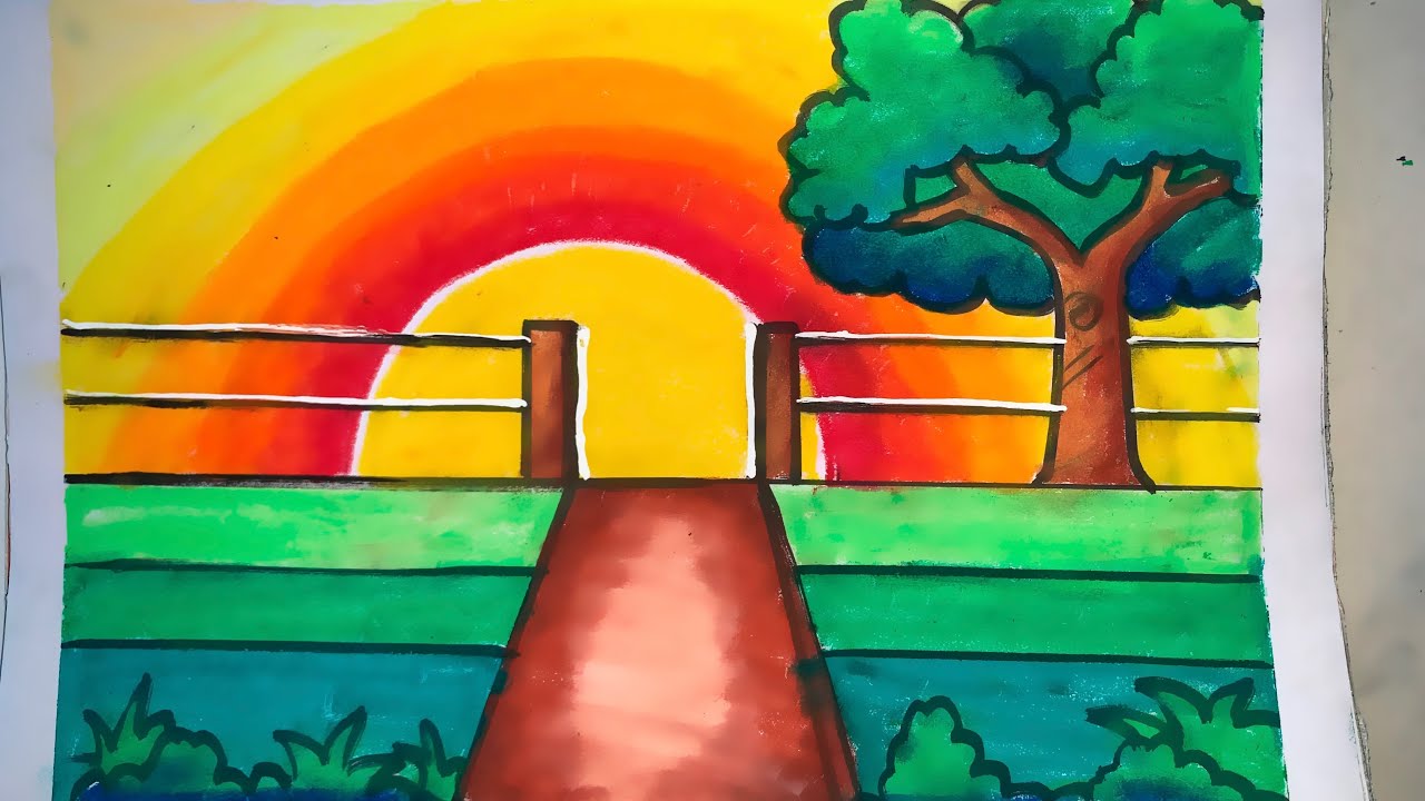 How To Draw Easy Scenery With Sunset/Sunrise/Easy Drawing - YouTube