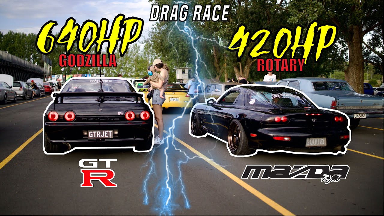 NISSAN R32 GTR VS. SINGLE TURBO FD RX7 DRAG RACE - YouTube