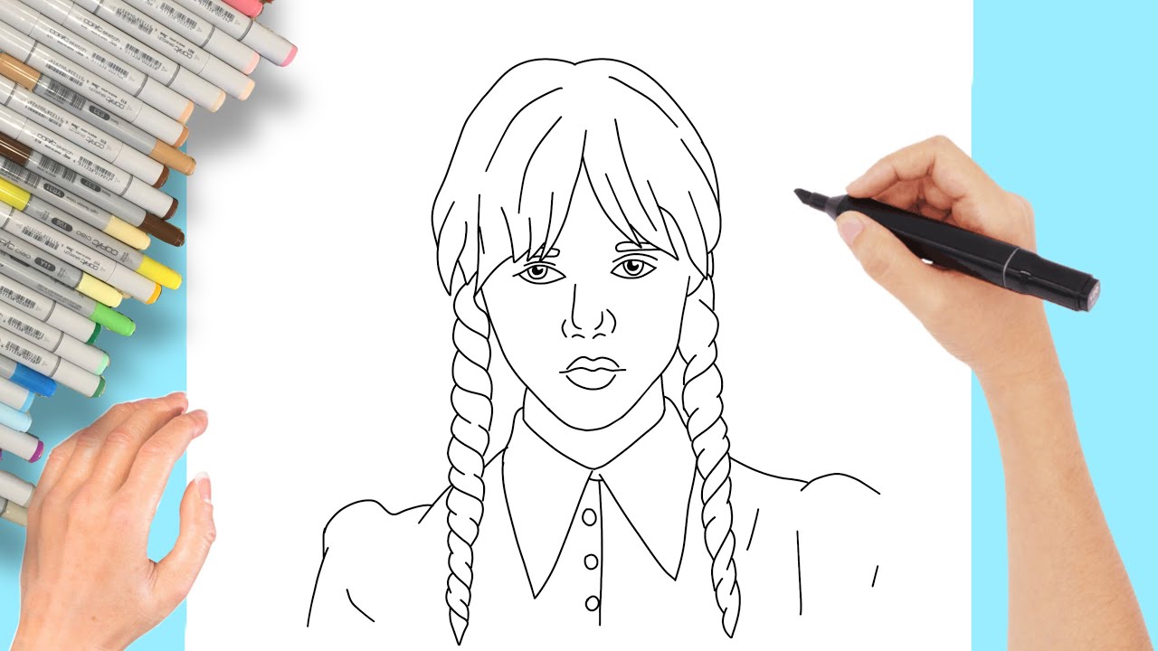 HOW TO DRAW WEDNESDAY ADDAMS STEP BY STEP EASY - YouTube