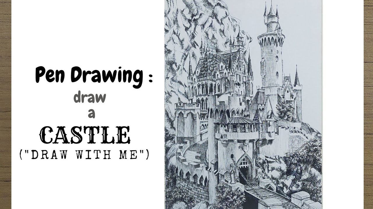 HOW TO DRAW A CASTLE : PEN DRAWING || A MEDIAEVAL CASTLE 🏰 DRAWING ...