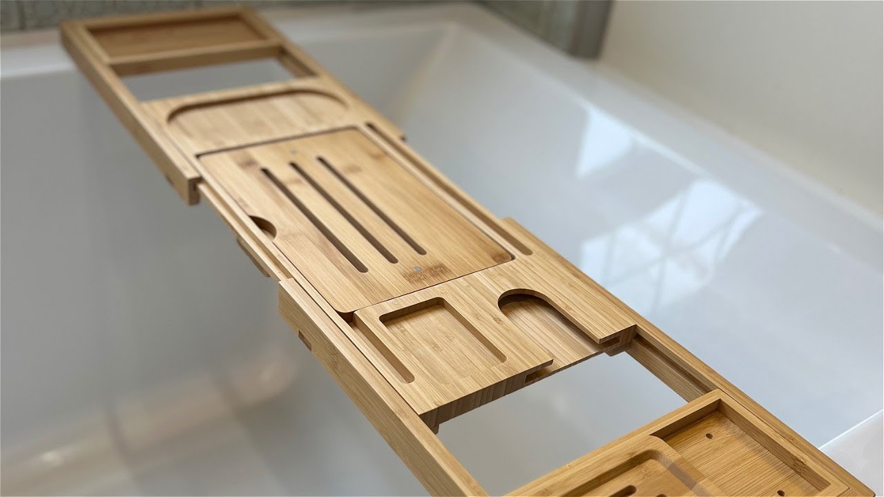 Yirilan Premium Bamboo Expandable Bathtub Tray Caddy - YouTube