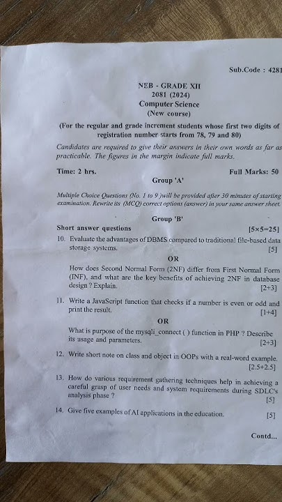 Class 12 Computer science exam question 2081/2082 batch... # ...
