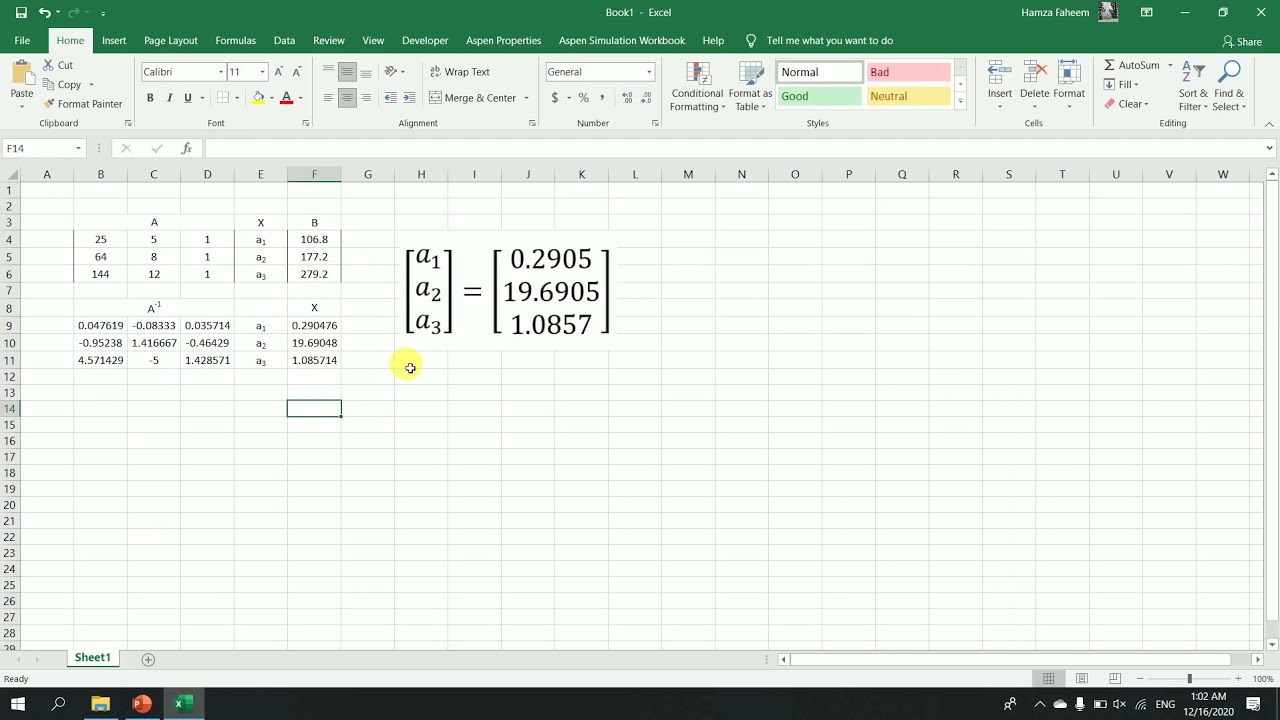 Metrix Solution in Excel, MMULT, MINVERSE || NMS Video 02 - YouTube