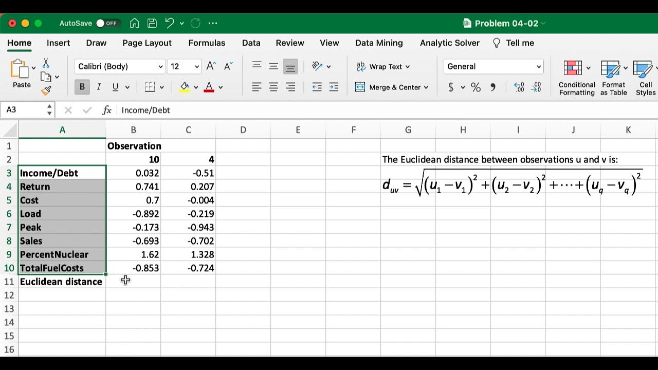 How To Calculate Euclidean Distance In Excel Youtube