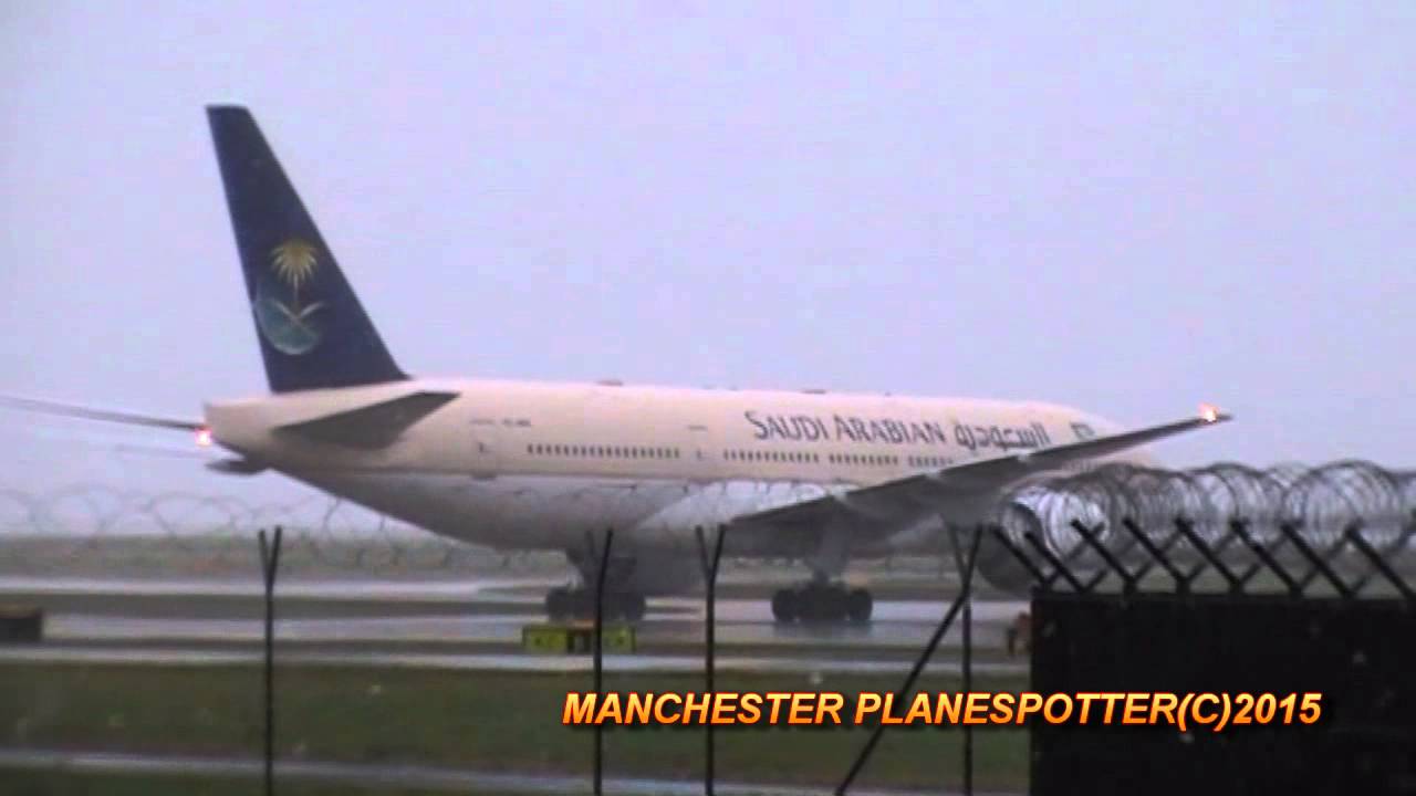 Saudi Boeing 777 HZ-AKN On SV124 Taxing + Taking Off At Manchester ...