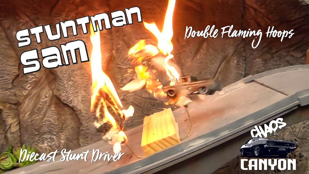 Stuntman Sam Double Flaming Hoops jump - diecast stuntdriver DO NOT ...