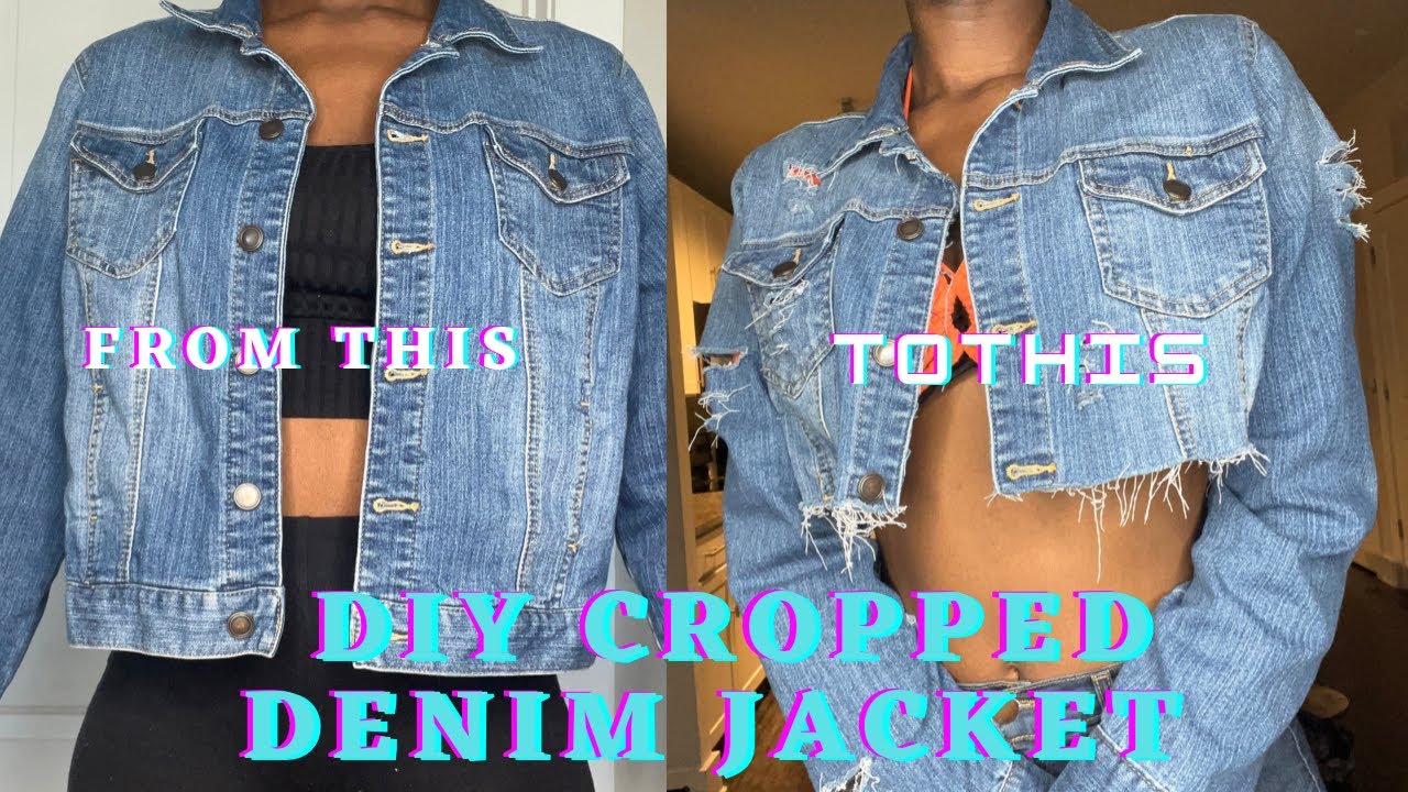 DIY | HOW TO CROP AND DISTRESS DENIM JACKET for 5 dollars | Beginner ...