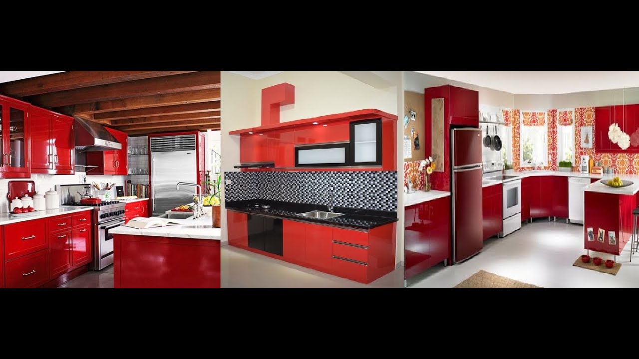 Latest red kitchen design ideas collection, Modular red colour kitchen ...