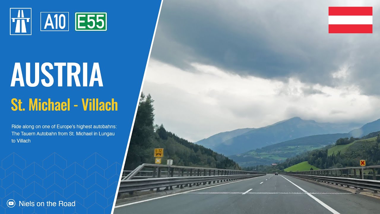 Driving in Austria: A10 E55 Tauernautobahn from St. Michael im Lungau ...