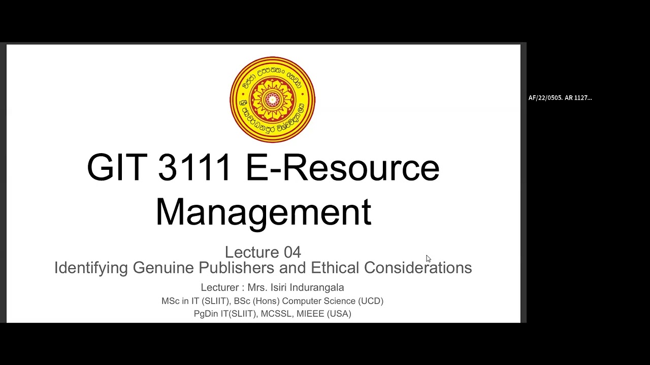 Lecture 4 - Identifying Genuine Publishers and Ethical Considerations ...