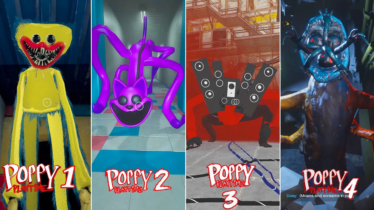 Poppy Playtime Chapter 1-2-3-4 - ALL BOSS-DOEY BOSS PIT Jumpscares ...