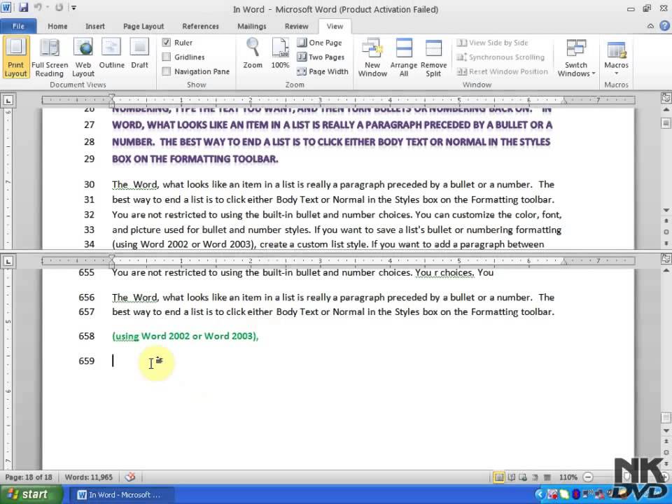 Lesson 101 Split Window Microsoft Office Word 2007 2010 Free Tutorial ...