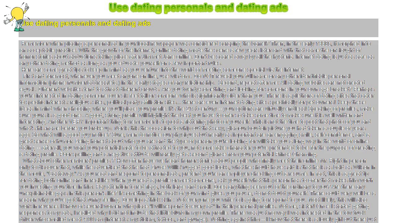 How to : Use dating personals and dating ads - YouTube