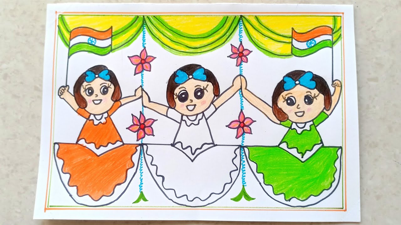 how to draw cute girl flying tiranga on republic day | republic day ...