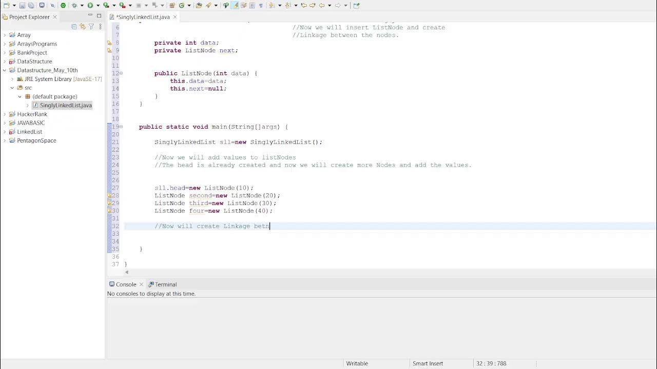 Java Datastructure Creating Singly Linked List Using Java Python Youtube