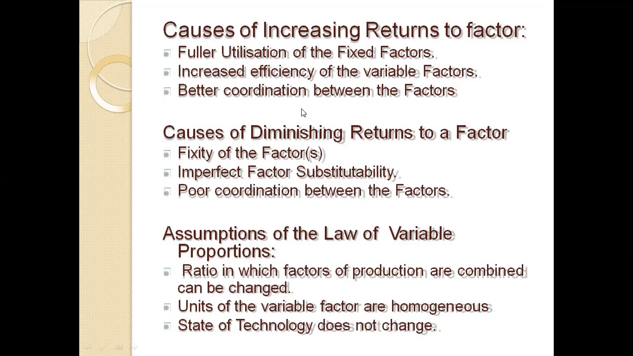 law of variable proportions, causes of increasing and decreasing ...