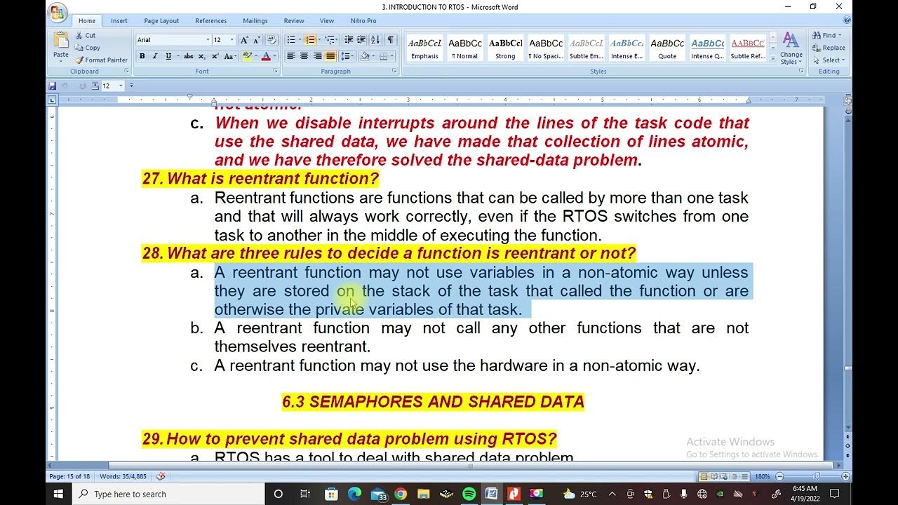 Semaphores Preventing Shared Data Problem, Semaphores Variants, Semaphore Problems, Tasks and ...