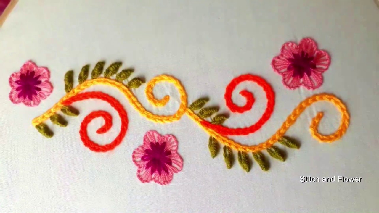Hand embroidery beautiful border design for dress beginner tutorial ...