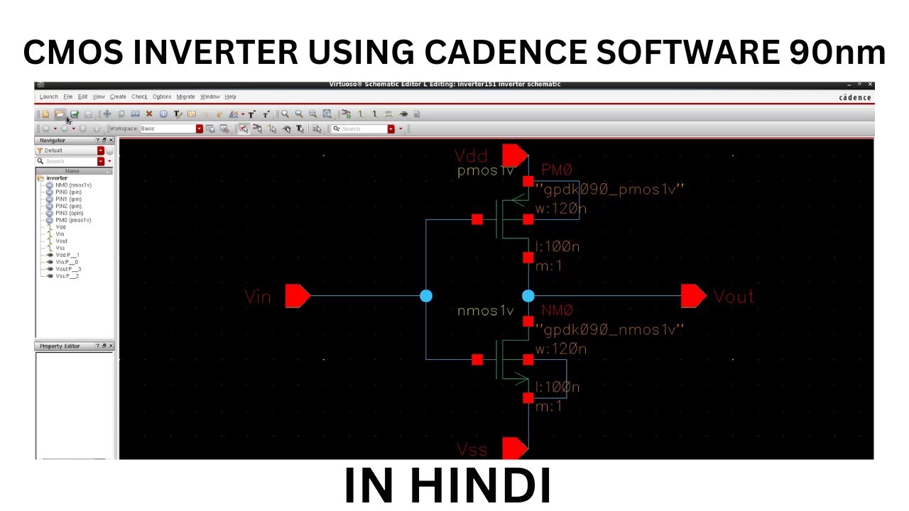 CMOS Inverter Using Cadence virtuoso in Hindi #vlsidesign #cadence # ...