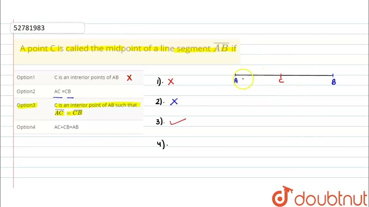 A point C is called the midpoint of a line segment bar(AB) if | CLASS 9 | INTRODUCTION TO EUCLI ...