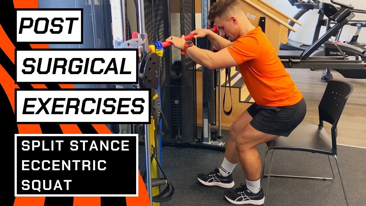 Split Stance Eccentric squat // Post Surgical Knee / Hip Exercise - YouTube