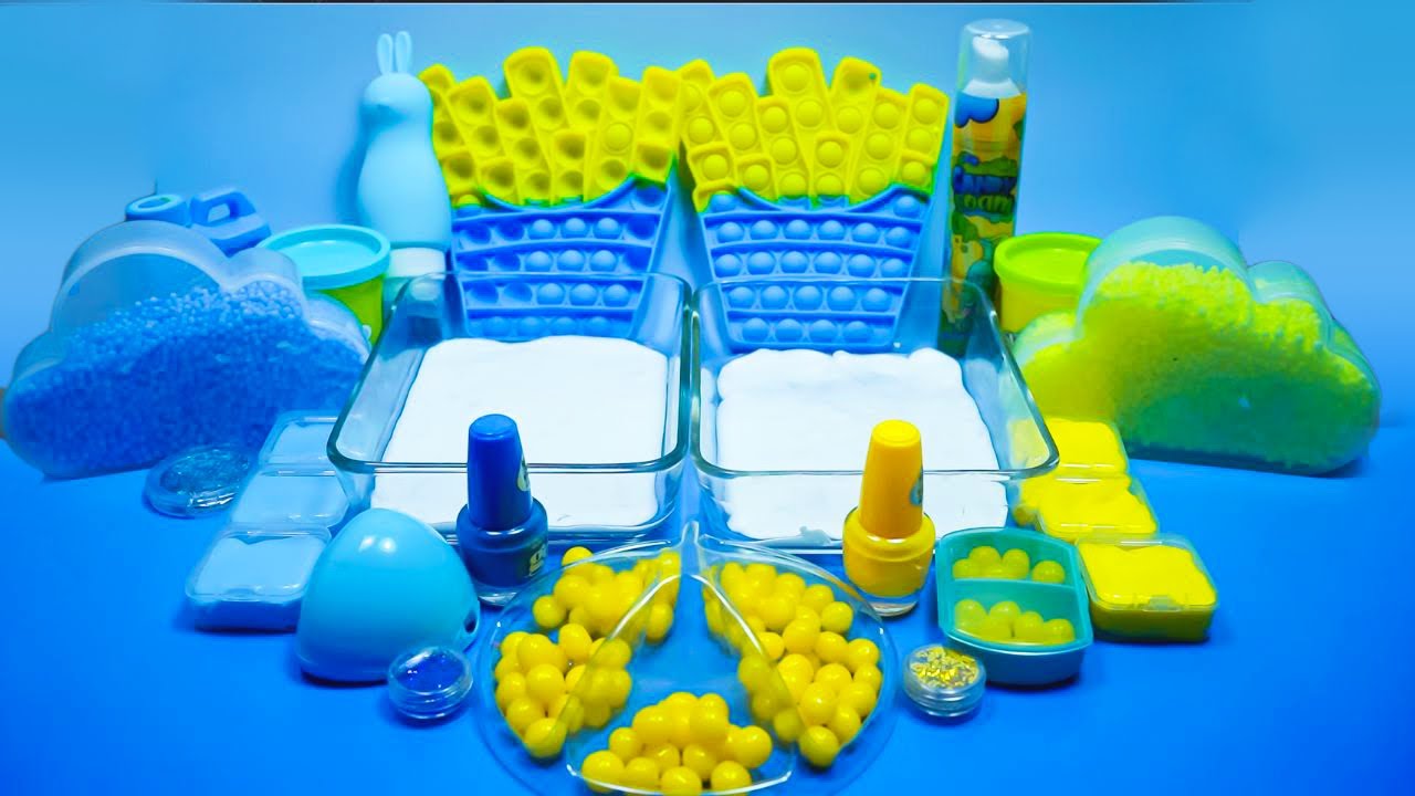 Yellow & Blue Slime | Ukraine ASMR 🇺🇦 Slime, Play Doh & Candies Mix ...