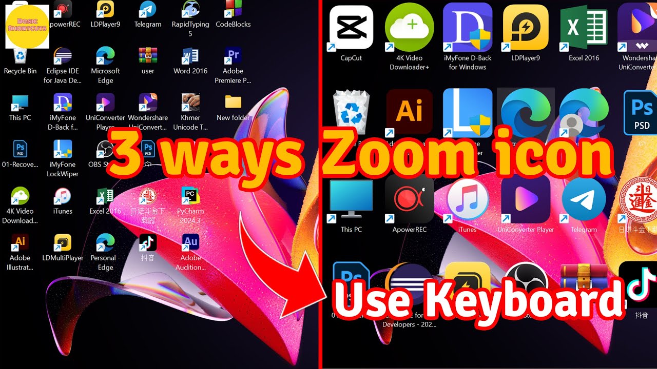 How to Zoom icon small to large with keywork on Keyboard | Tutorial ...