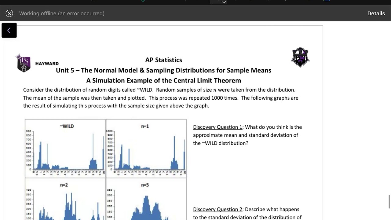 Ap Statistics Unit 5 Lesson 7 Introduction To Central Limit Theorem