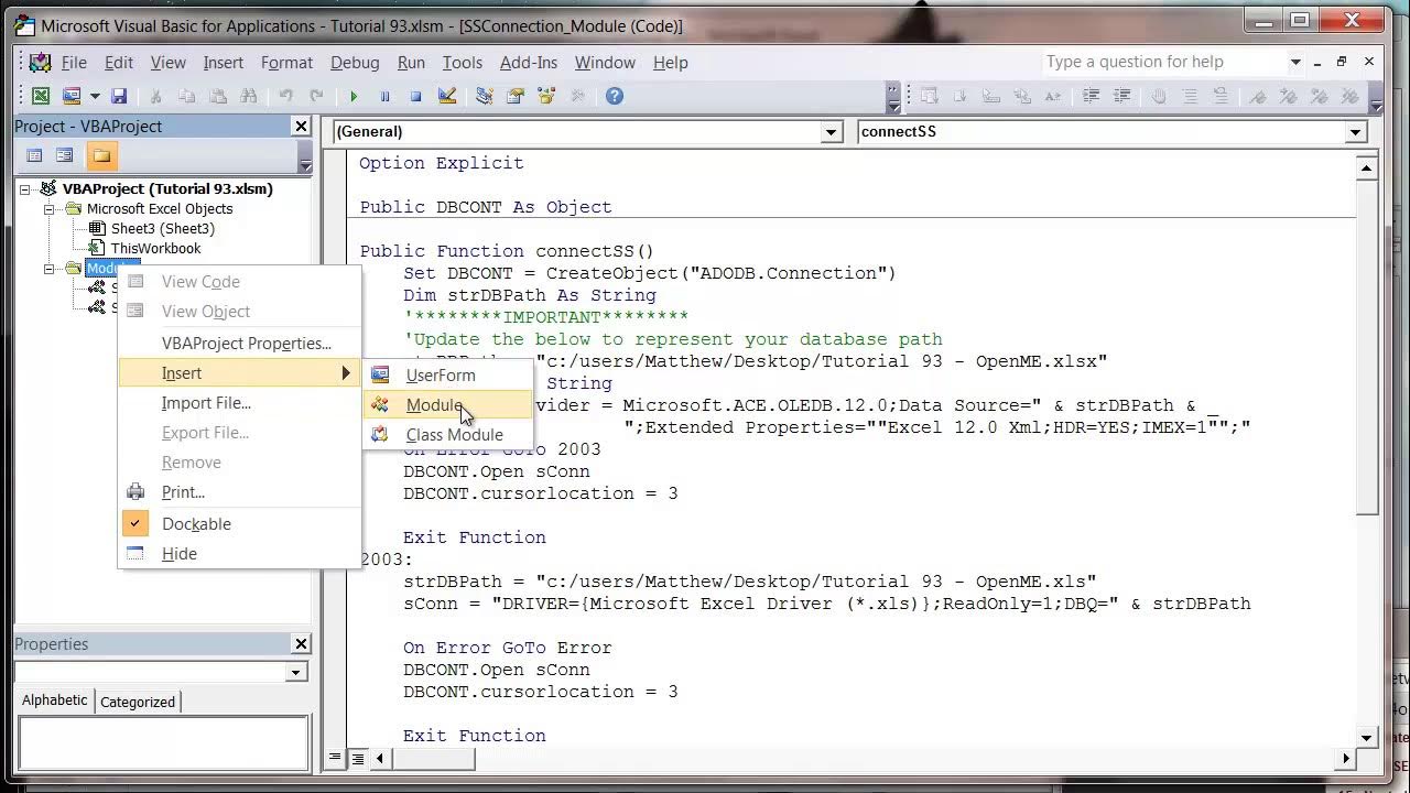 Excel 2010 VBA Tutorial 93 ADODB Connecting to a Spreadsheet - YouTube