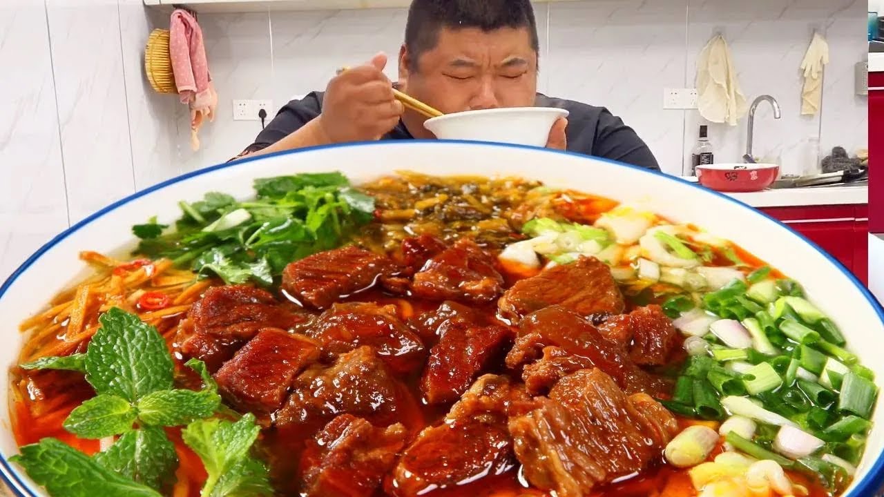 Super big bucket of instant noodles with big chunks of beef, Monkey ...