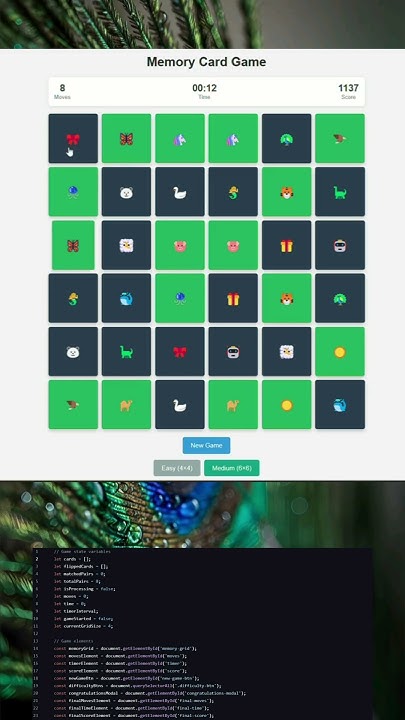 Memory-Card-Game Project using #html #css #javascript #coding #code #shorts - YouTube
