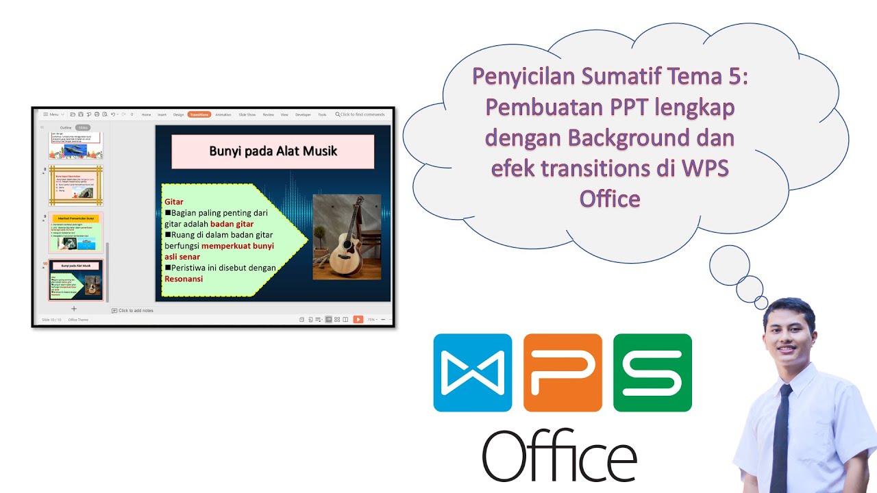 Pembuatan PPT lengkap dengan Background dan efek transitions di WPS ...