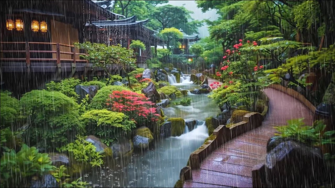 Refresh Your Mind with Rain In Japanese Zen Garden ☘️ Rain Sound to ...