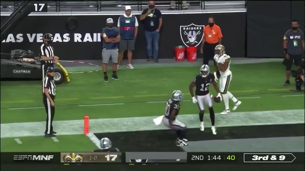 Zay Jones hand sanitizer celebration on touchdown Saints Vs Raiders ...