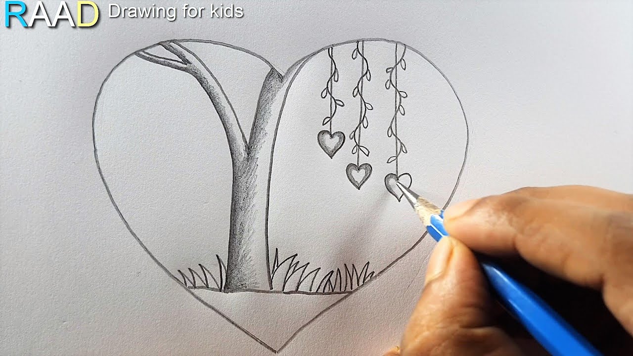 Love Heart Scenery Drawing - YouTube