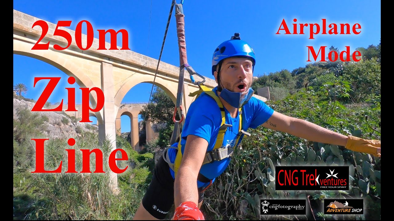 250m Zip-Line (Airplane Mode) ... Mosta Bridge, Malta ... CNG ...