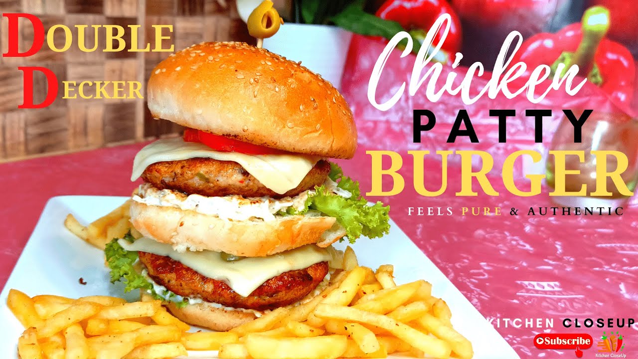 Double Decker Chicken Burger Recipe How To Make Double Decker Burger ...