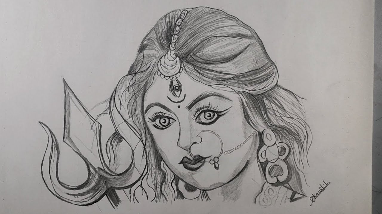 How to Draw a Maa Durga, Easy Pencil Sketch Drawing For Beginners ...