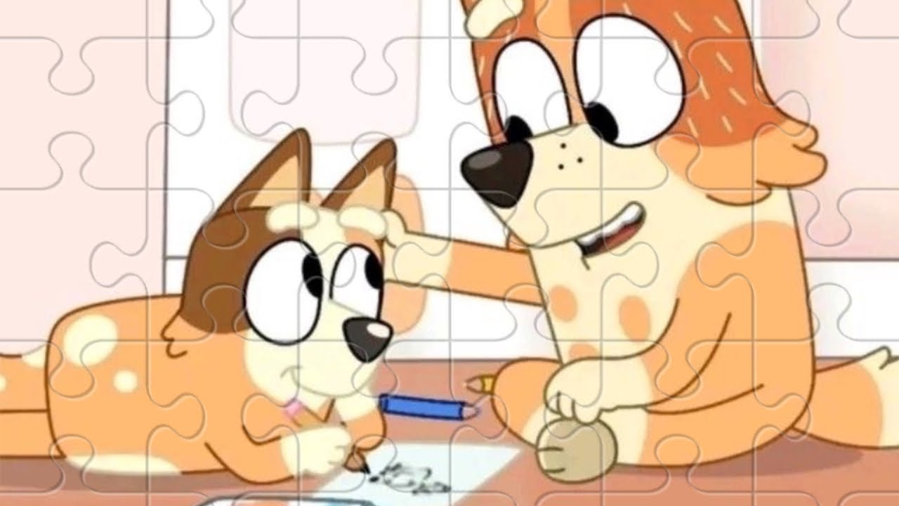 Completing Bluey Puzzle 🧩 | Bingo doing homework with Bandit | Puzzle ...