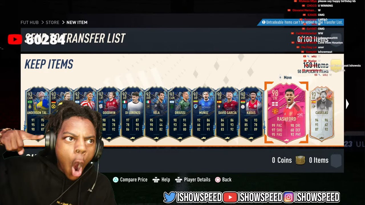iShowSpeed Packs 98 Overall Marcus Rashford.. - YouTube