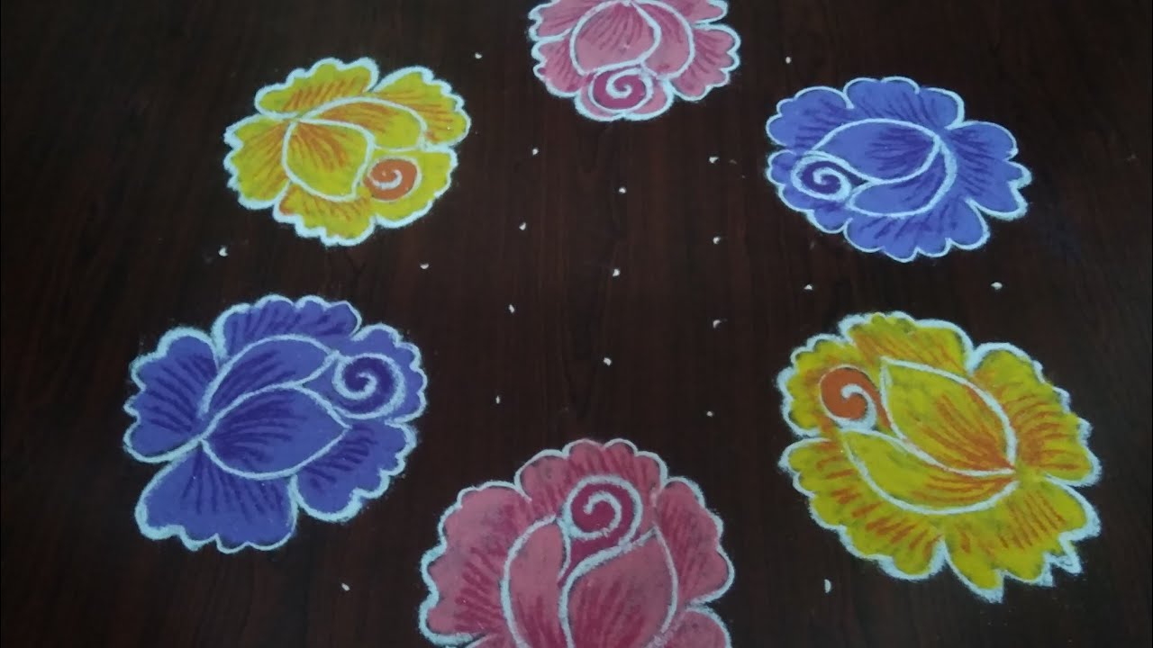 Creative and beautiful Rose flowers rangoli 9×5 dots - YouTube