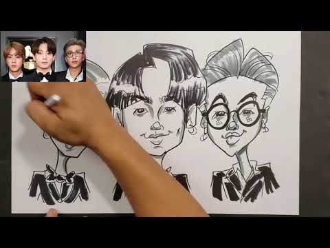 Watch Me Draw a Caricature of BTS!   RM, Jin, Suga, J-Hope, Jimin, V and Jungkook