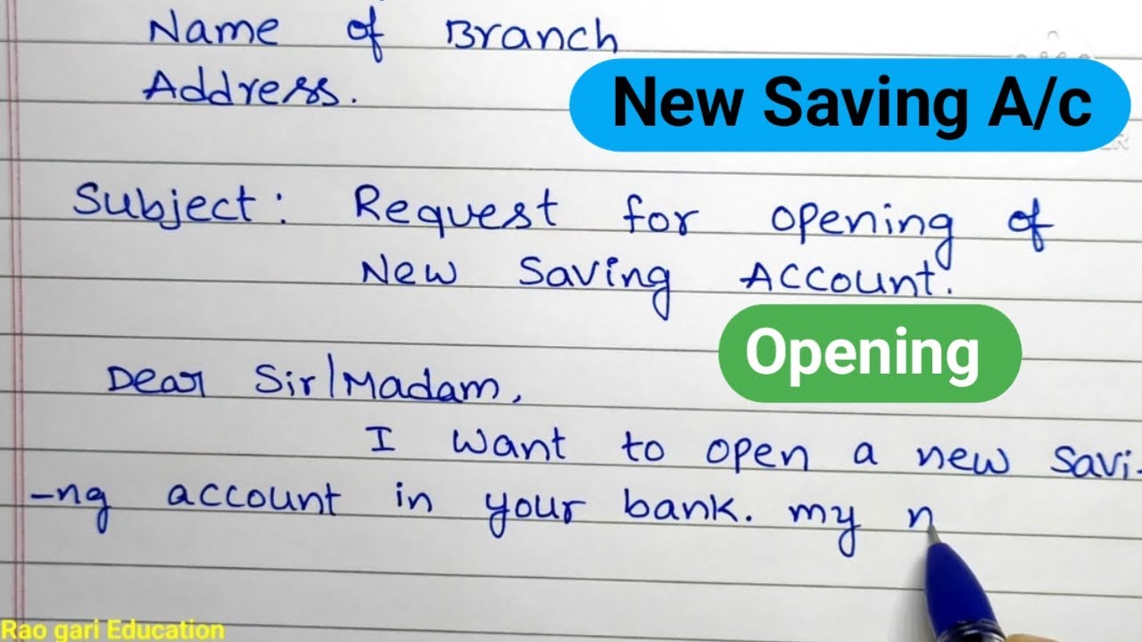 Bank account opening letter/Application for New Saving Account opening ...