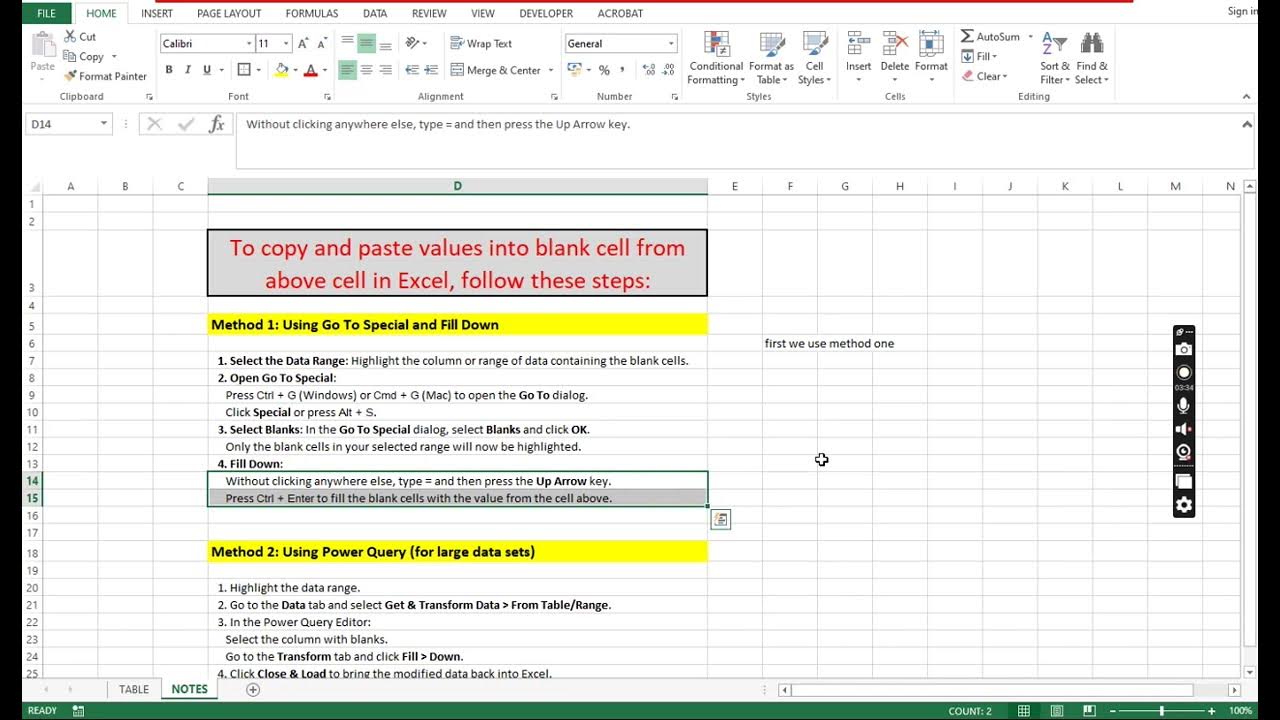 How to Fill Empty Cells in Excel with the Value from the Cell Above - YouTube