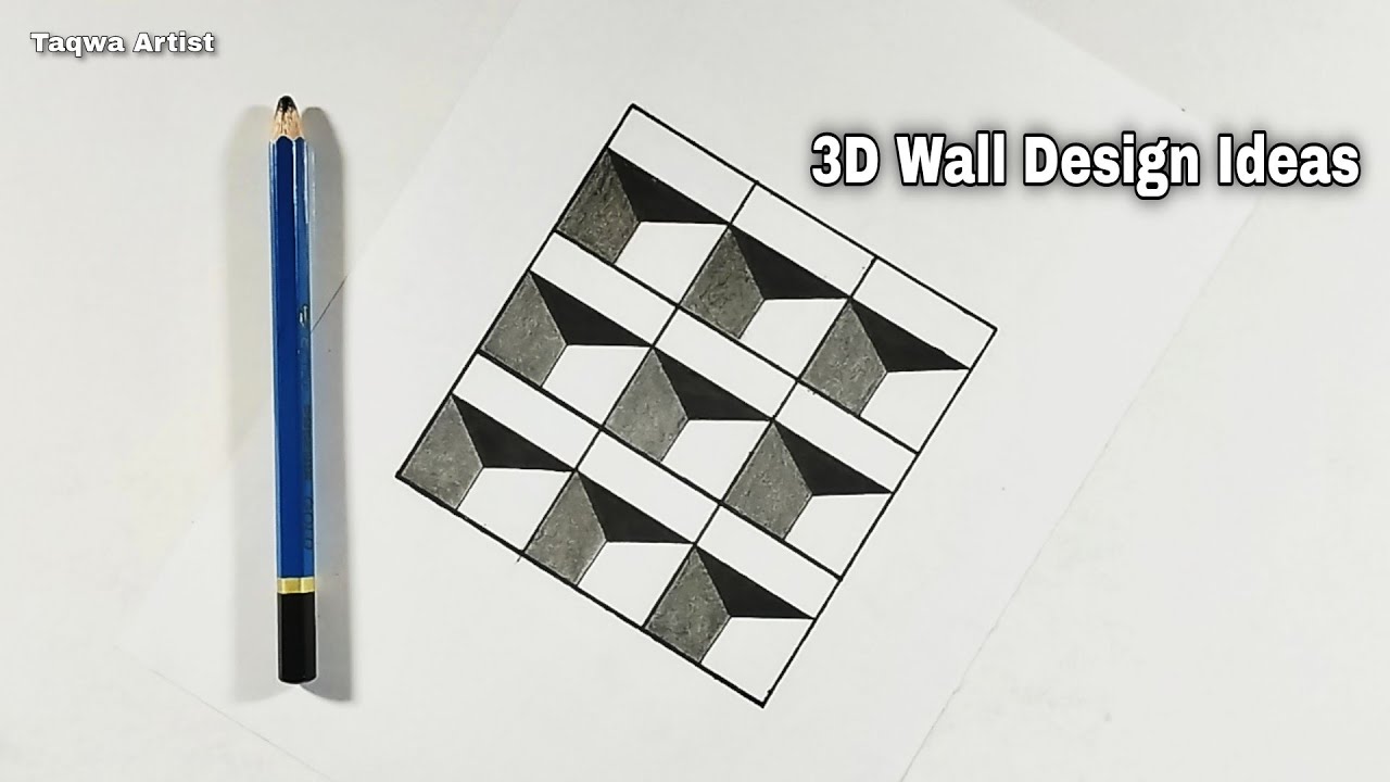 How to draw 3d drawing easy || 3D wall design idea - YouTube