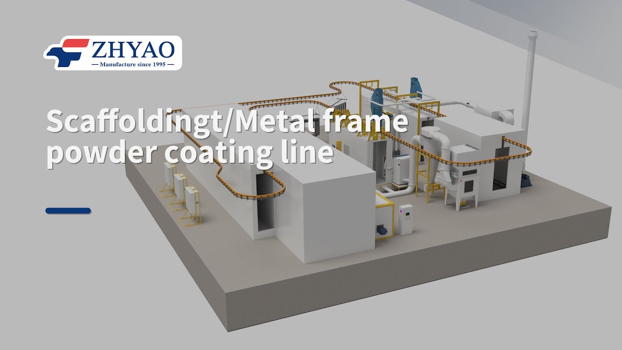 Scaffolding powder coating line|Metal frame powder coating line - YouTube